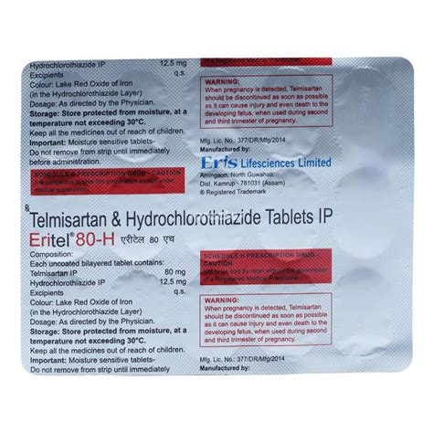 Eritel 80 H Tablet For Hypertension And Cardiovascular Health