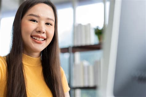 Premium Photo Portrait Happy Young Programmer Asian Woman Work At Start Up Technology Office