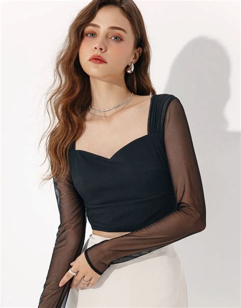 Sweetheart Neck Mesh Patchwork Padded Top Air Space