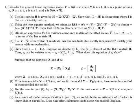 solved 4 consider the general linear regression model y