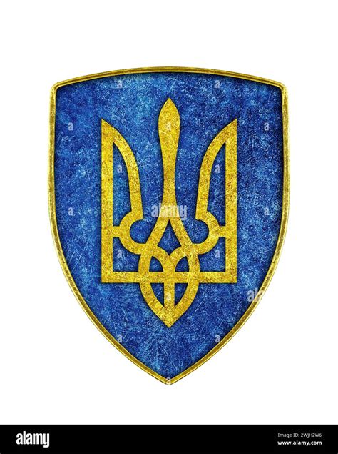 Old Shield With Coat Of Arms Of Ukraine Isolated On White Background
