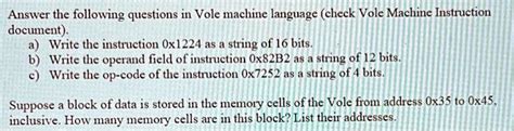 Solved Answer The Following Questions In Vole Machine Language Check Vole Machine Instruction