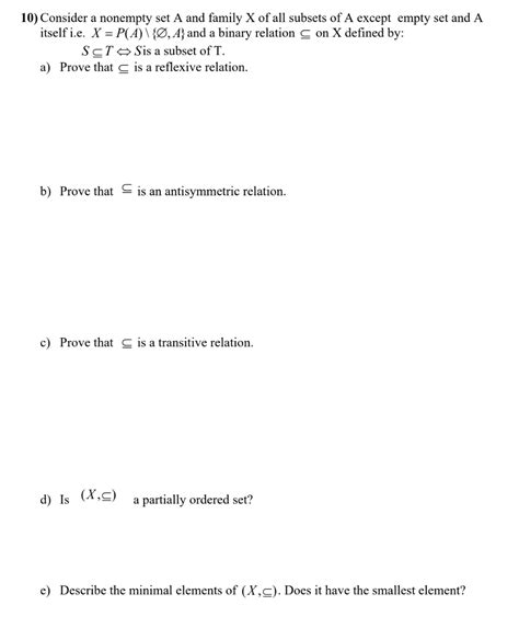 Solved Consider A Nonempty Set A And Family X Of All Subsets Chegg Com