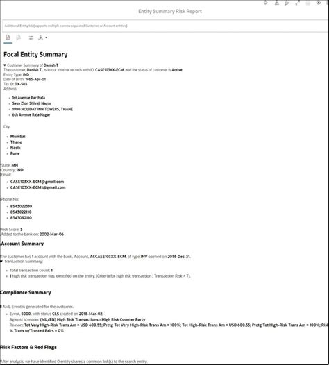View The Entity Summary Risk Report
