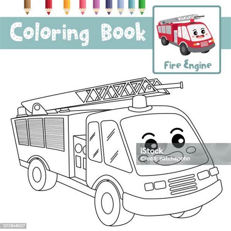 색칠 하기 페이지 소방차 만화 캐릭터 원근 보기 벡터 일러스트 0명에 대한 스톡 벡터 아트 및 기타 이미지 0명 3차원 형태 교육 Istock