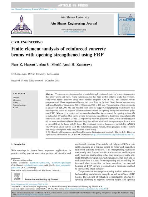 Pdf Finite Element Analysis Of Reinforced Concrete Beams With Opening Strengthened Using Frp