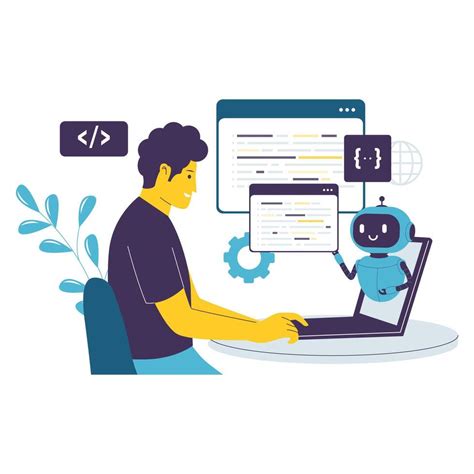 Flat Illustration Of Ai Coding Assistant Helping Developer With