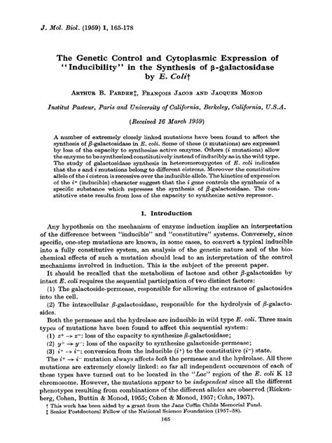 1959 Pardee Jacob And Monod Pdf Molecular Genetics Genetics