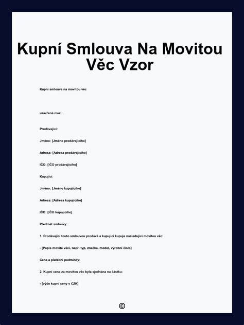 Kupní Smlouva Na Movitou Věc Vzor