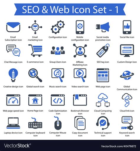 Seo Web Icon Set 1 Royalty Free Vector Image Vectorstock