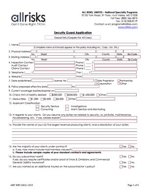 Fillable Online Security Guard Application All Risks Fax Email Print PdfFiller
