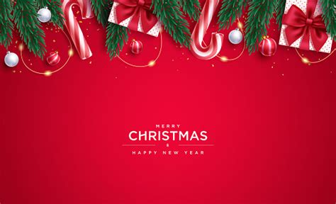 메리 크리스마스 인사말 카드 빨간 벡터 디자인 크리스마스와 새해 복 많이 받으세요 인사말 텍스트와 가문비 나무 화환 선물 상자 크리스마스에 대한 스톡 벡터 아트 및 기타
