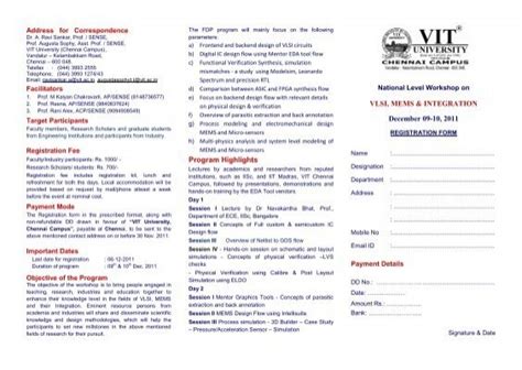national level workshop on vlsi mems vit university