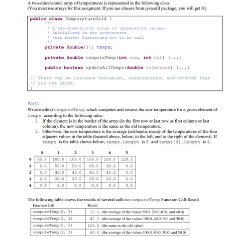 Solved A Two Dimensional Array Of Temperatures Is Chegg