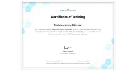 Successfully Completed The Sql For Data Analysis And Insights Training From Internshala
