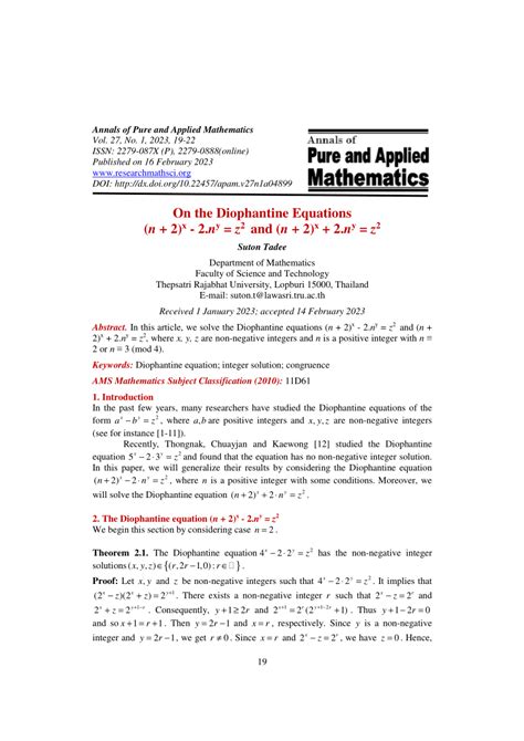 Pdf On The Diophantine Equations N 2 X 2 N Y Z 2 And N 2 X 2 N Y Z 2
