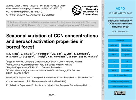 Pdf Seasonal Variation Of Ccn Concentrations And Aerosol Activation