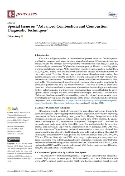 Pdf Special Issue On “advanced Combustion And Combustion Diagnostic Techniques”