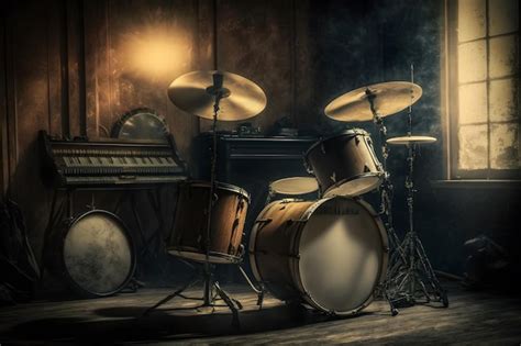 premium ai image drum kit in a grunge garage neural network ai generated