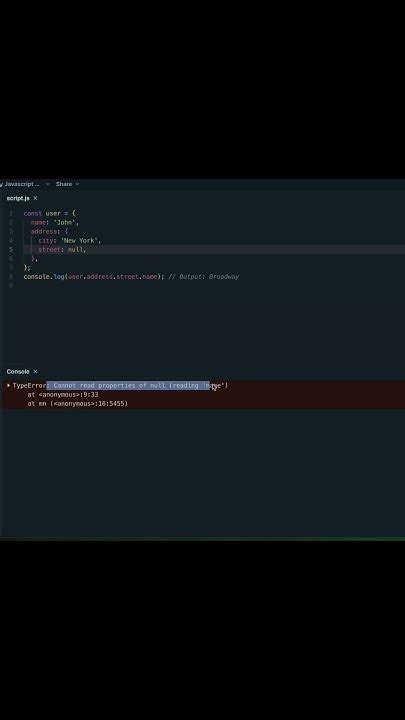 Optional Chaining In Javascript Javascript Optionalchaining Learnjavascript