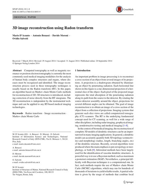 Pdf 3d Image Reconstruction Using Radon Transform