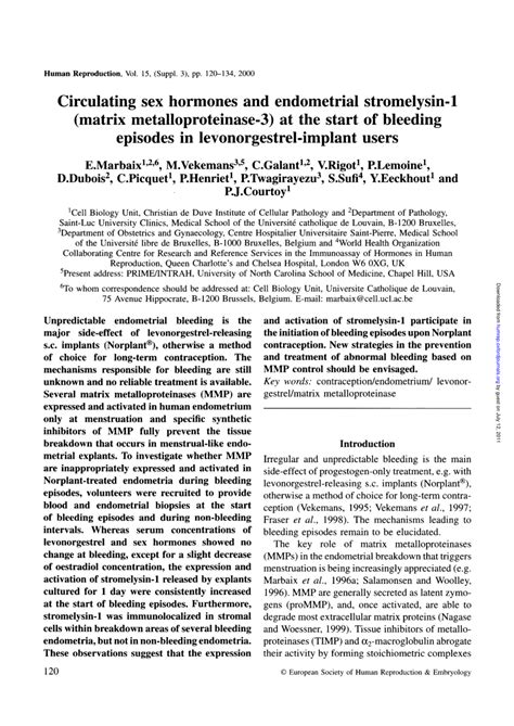 Pdf Circulating Sex Hormones And Endometrial Stromelysin 1 Matrix