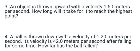 solved 3 an object is thrown upward with a velocity 1 50