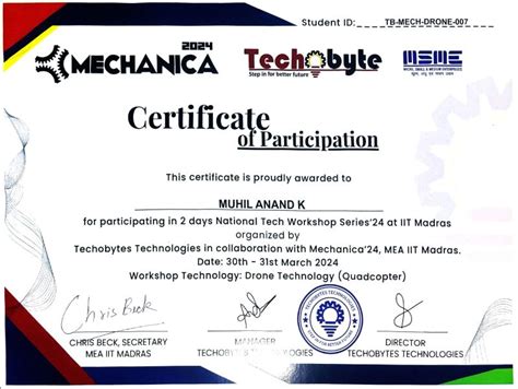 Muhil Anand K On Linkedin Techworkshop Iitmadras Dronetechnology