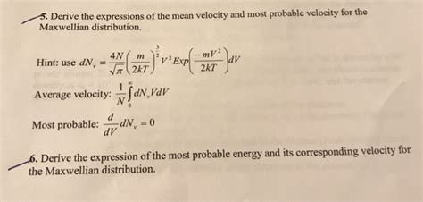 Solved S Derive The Expressions Of The Mean Velocity And