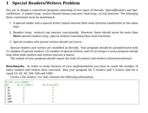 Solved 1 Special Readerswriters Problem You Are To Design A