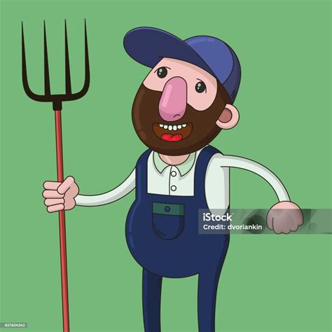 Farmer With Pitchfork Stock Illustration Download Image Now Adult