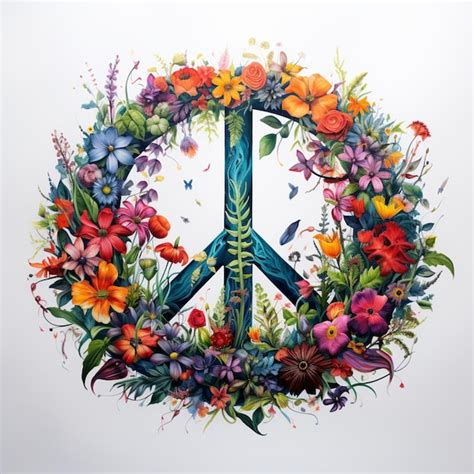 Premium Photo There Is A Peace Sign Made Of Flowers And Butterflies