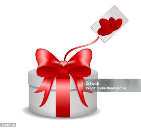 빨간 리본과 활이 달린 흰색 둥근 선물 상자 발렌타인 데이를위한 카드와 하트 상자에 대한 스톡 벡터 아트 및 기타 이미지 상자 판매 관련 직업 공휴일 Istock