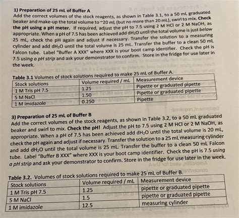 solved 1 preparation of 25ml of buffer a add the correct