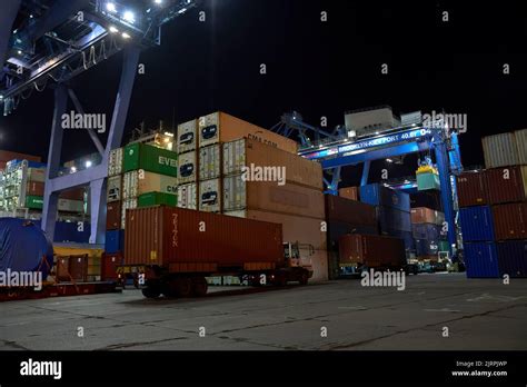 Odessa Ukraine Sirca 2019 Operation Of Container Terminal At Night Odessa Ukraine Sirca 2019 Operation Of Container Terminal At Night