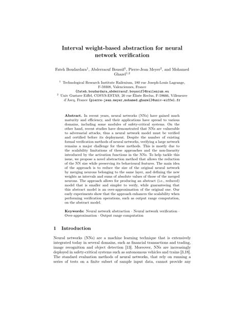 Pdf Interval Weight Based Abstraction For Neural Network Verification