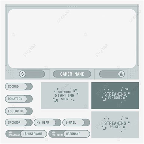 복고풍 8 비트 게임 일러스트 스타일의 트 위치 프레임 오버레이 스트리밍 팩 경련 틀 위에 까는 것 Png 일러스트 및
