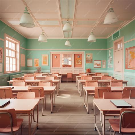 Premium Ai Image Elementary School Empty Classroom With Empty Desks