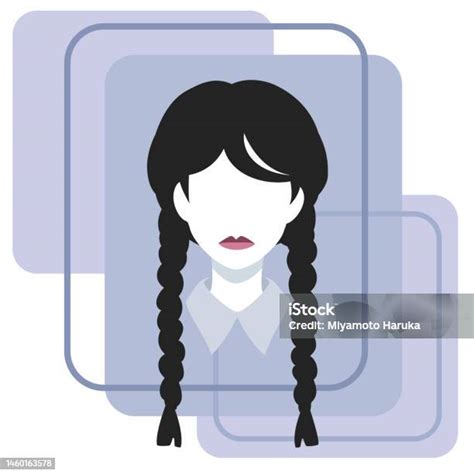 직사각형 디자인 배경을 가진 실루엣 스타일의 검은 머리띠를 가진 소녀의 그림 수요일에 대한 스톡 벡터 아트 및 기타 이미지 수요일 땋은 머리 소녀 Istock