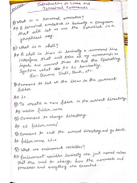 Handwritten Notes Of Intro To Linux And Terminal Commands Pdf