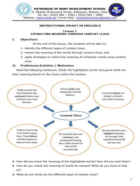 english 8 learning packet lesson 1 pdf definition word