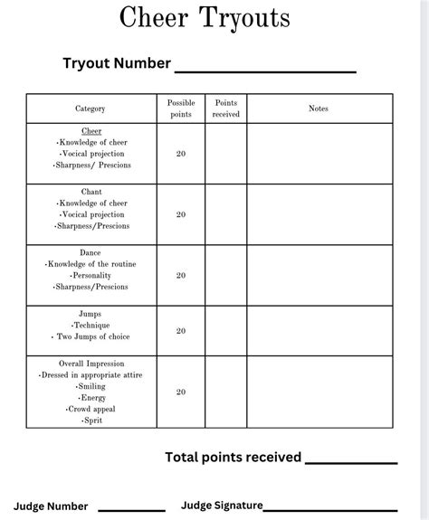 Cheer Tryout Editable Scoresheet Etsy