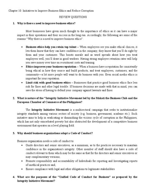 Promoting Business Ethics Through Codes Of Conduct And Integrity Initiatives Pdf Business
