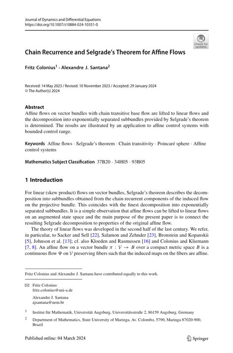 Pdf Chain Recurrence And Selgrades Theorem For Affine Flows