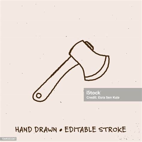 편집 가능한 스트로크가 있는 손으로 그린 캠프 도끼 선 아이콘 그리기에 대한 스톡 벡터 아트 및 기타 이미지 그리기 금속 나무 Istock