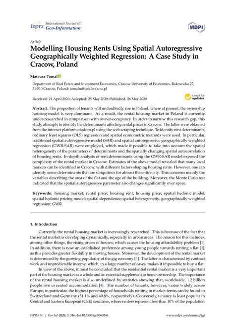 Pdf Modelling Housing Rents Using Spatial Autoregressive
