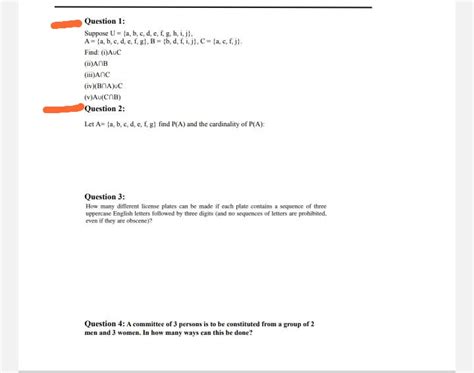 solved question 1 suppose u {a b c d c f g h i j}