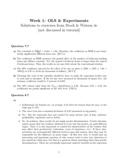 Applied Financial Econometrics Exercises An Solutions Week 1 Pdf
