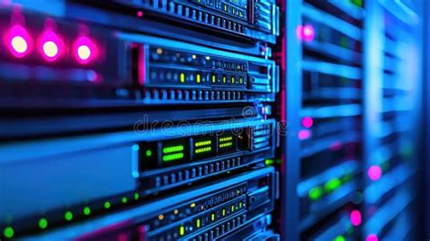 A Network Server Rack With Multiple Servers And Blinking Stock Illustration Illustration Of