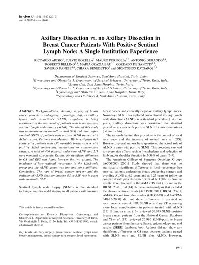 Axillary Dissection Vs No Axillary Dissection In Breast Cancer